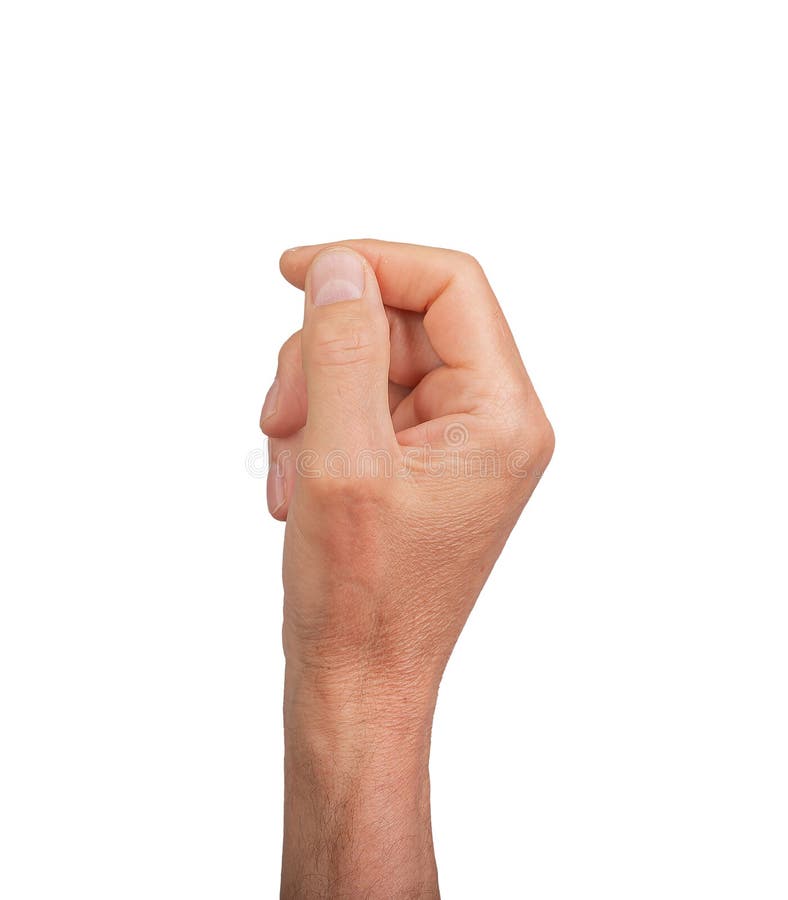 Hand Holding Something Small White Background Gesture Indicating Pinch ...