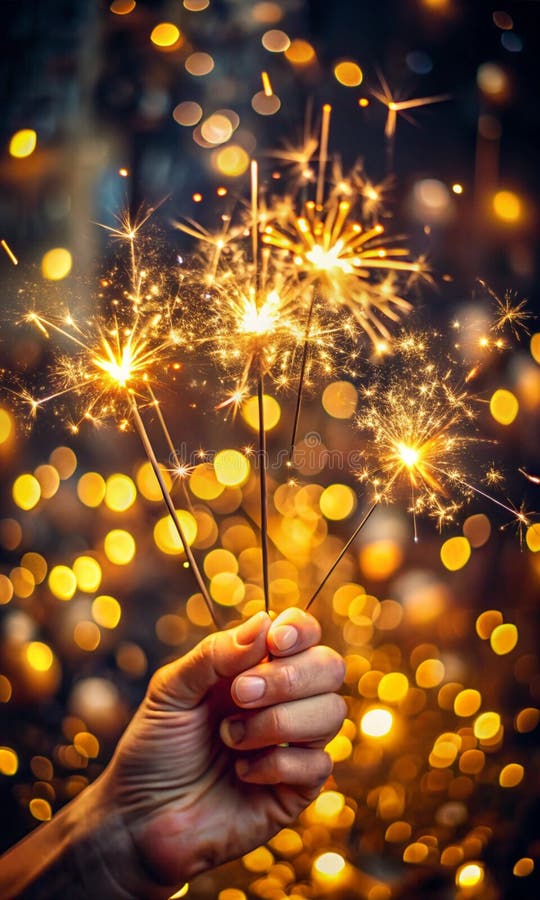 Hand Holding Sparkling Gold Sparklers Wallpaper Background Stock ...