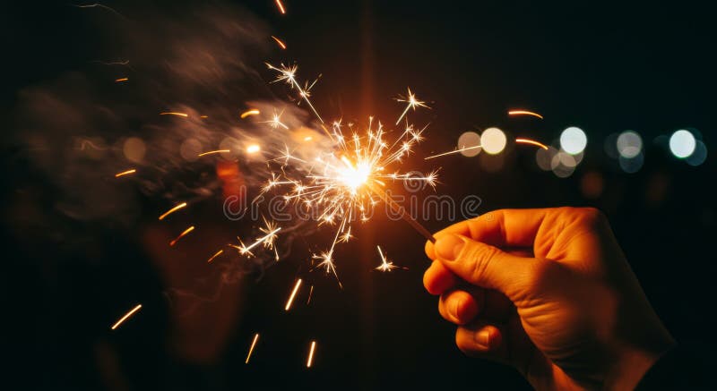 Hand Holding a Sparkling Sparklers at Night Stock Illustration ...