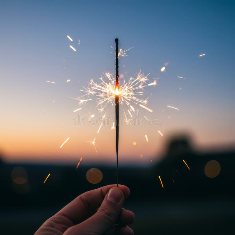 Hand Holding a Sparkling Sparklers at Sunset Stock Illustration ...