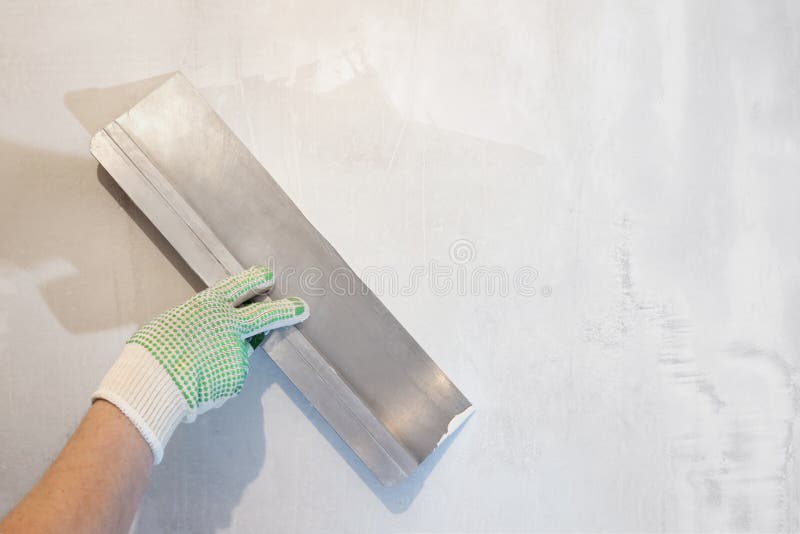 Hand Holding a Spatula. Tools, Plaster Wall Stock Photo - Image of ...