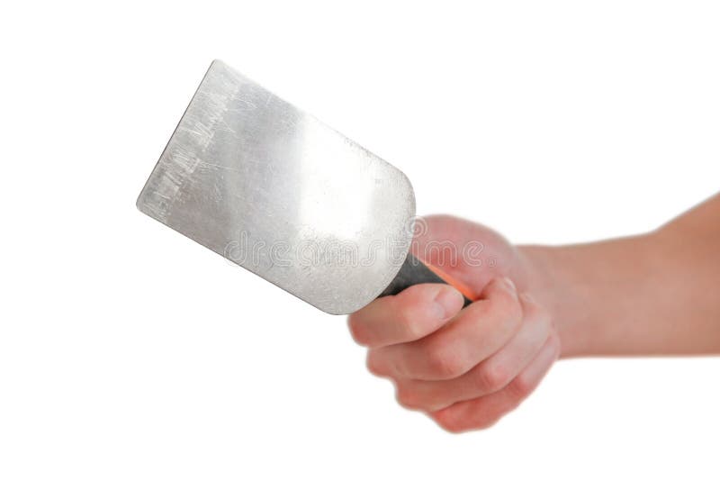 Human Hand Holding Metal Spatula Isolated White Background Stock Photos ...