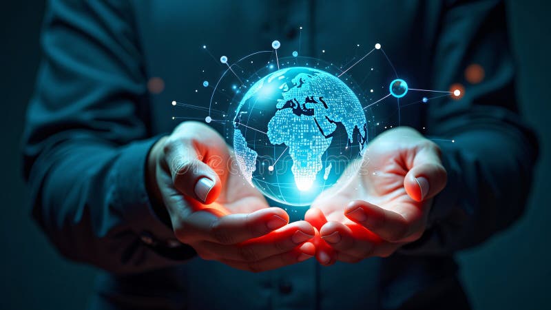 Hand Holding Sphere with Data in Futuristic Setting Stock Illustration ...