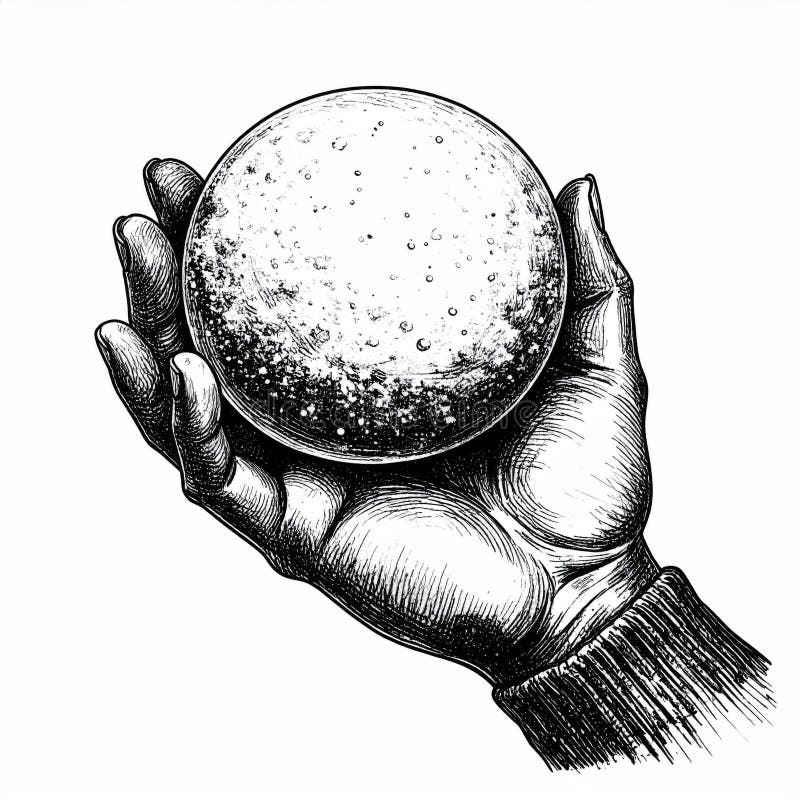 Hand Holding a Sphere Monochrome Engraving Illustration Stock ...
