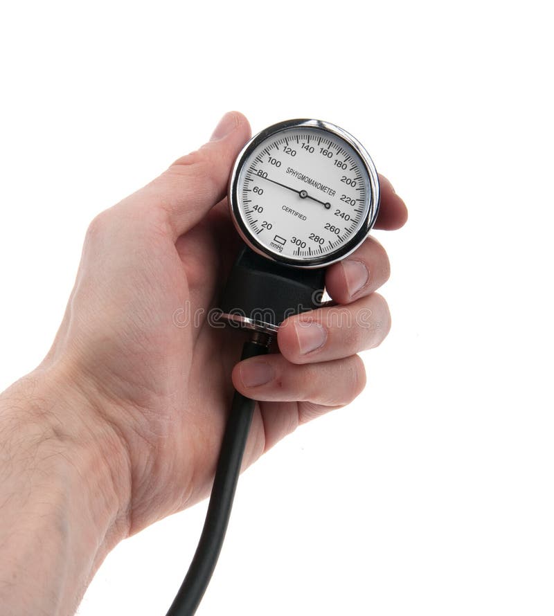 Hand Holding a Sphygmomanometer Stock Image - Image of manometer, pills ...