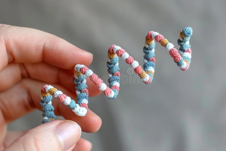 Hand Holding a Spiraling Orange DNA Model, Emphasizing Dynamic Genetic ...