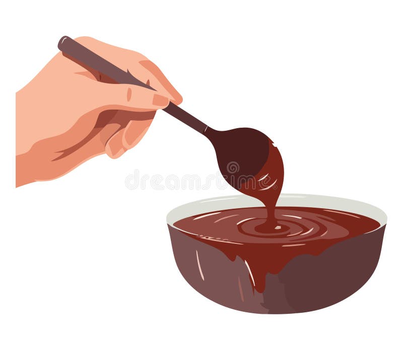 Hand Holding Spoon, Chocolate Dessert in Bowl Stock Vector ...