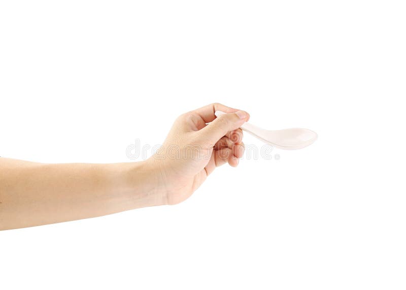 Hand Holding a Spoon Isolated on a White Background. Stock Photo ...