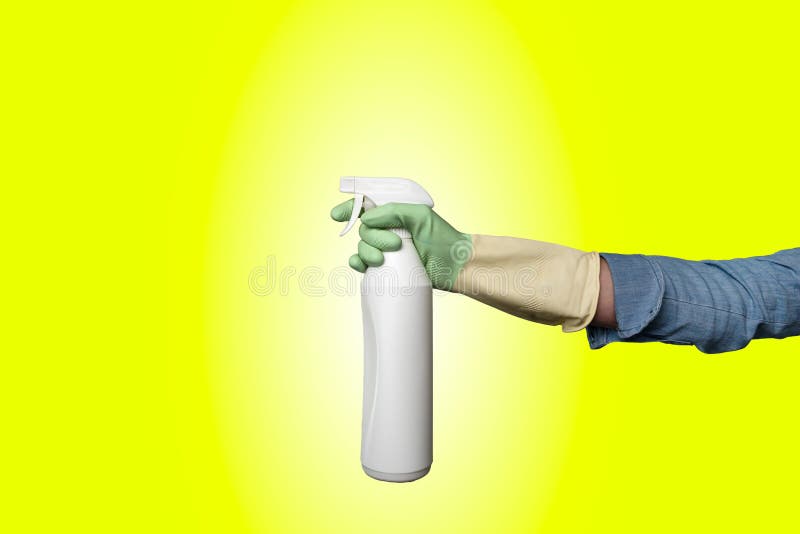 Hand Holding Spray Bottle with Gloves for Insect Extermination or ...