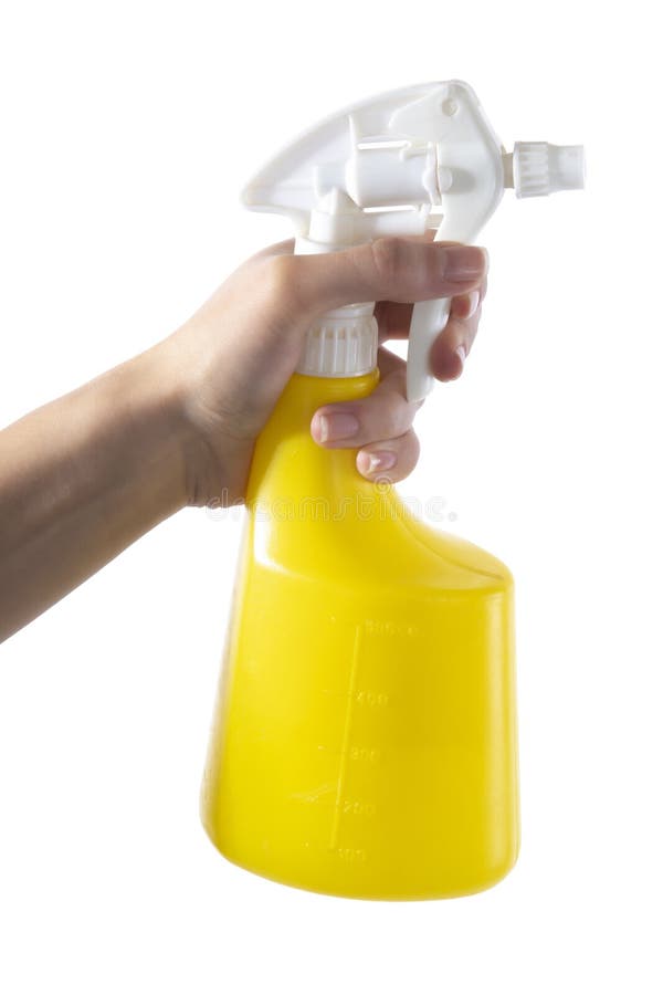 Hand Holding Spray Cleaner Plastic Bottle Stock Photo - Image of spray ...