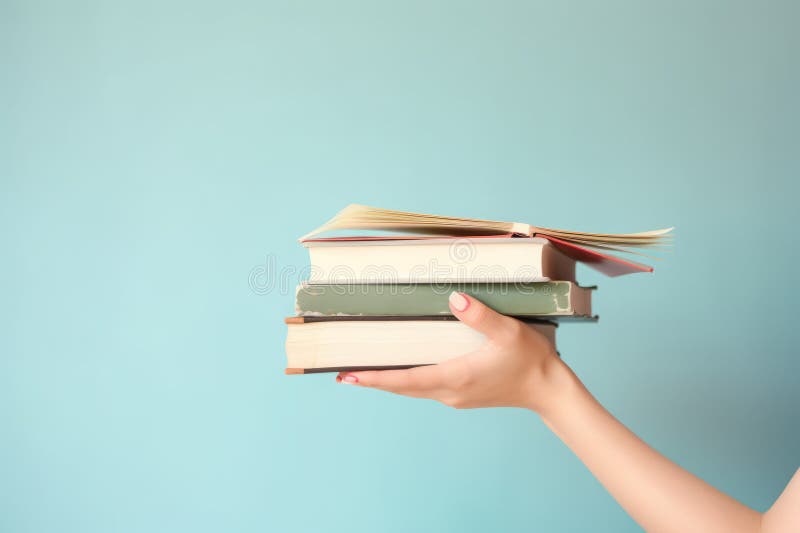 Hand Holding Stack of Books. Generate Ai Stock Photo - Image of ...