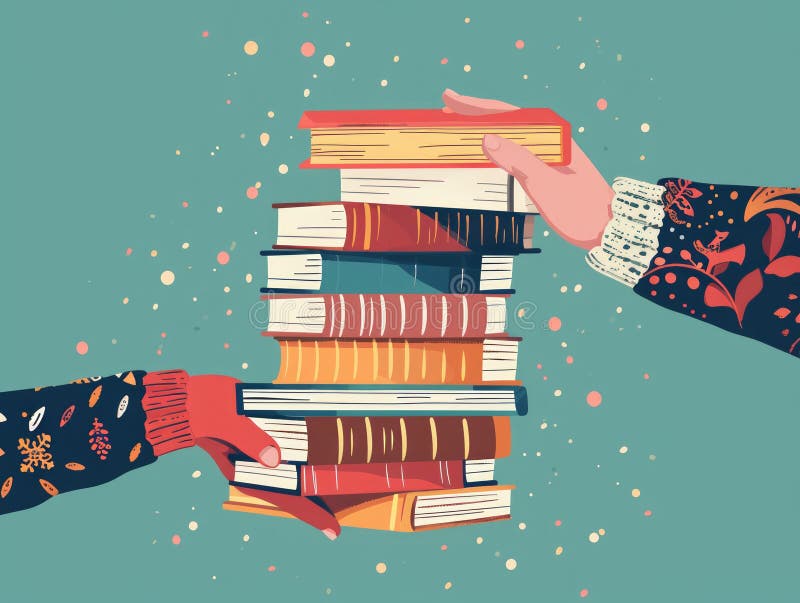 Hand Holding Stack of Books. Illustration in Flat Cartoon Style Stock ...