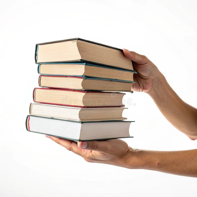 Hand Holding Stack of Books Isolated on White Background Stock ...