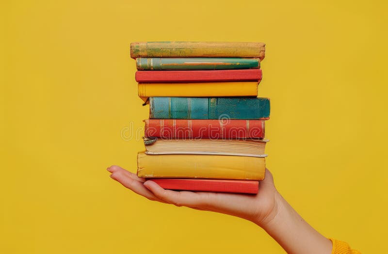 Hand Holding Stack of Books Stock Illustration - Illustration of ...