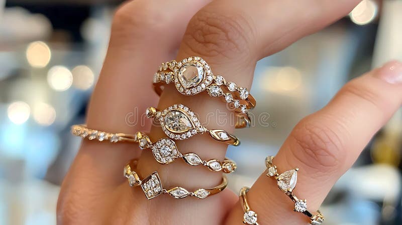 Hand Holding Stack Gold Diamond Rings Stock Photos - Free & Royalty ...