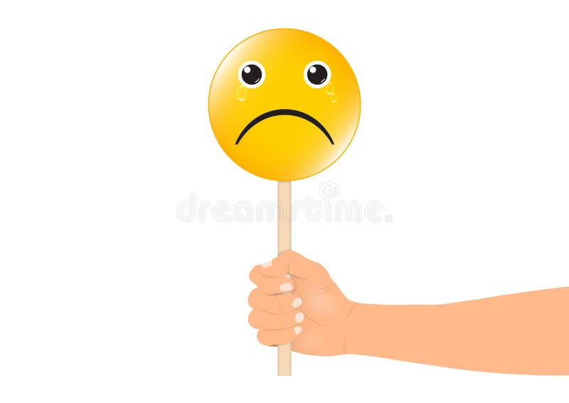 Hand Holding Stick with Sad Face Sign Vector Illustration Stock Vector ...