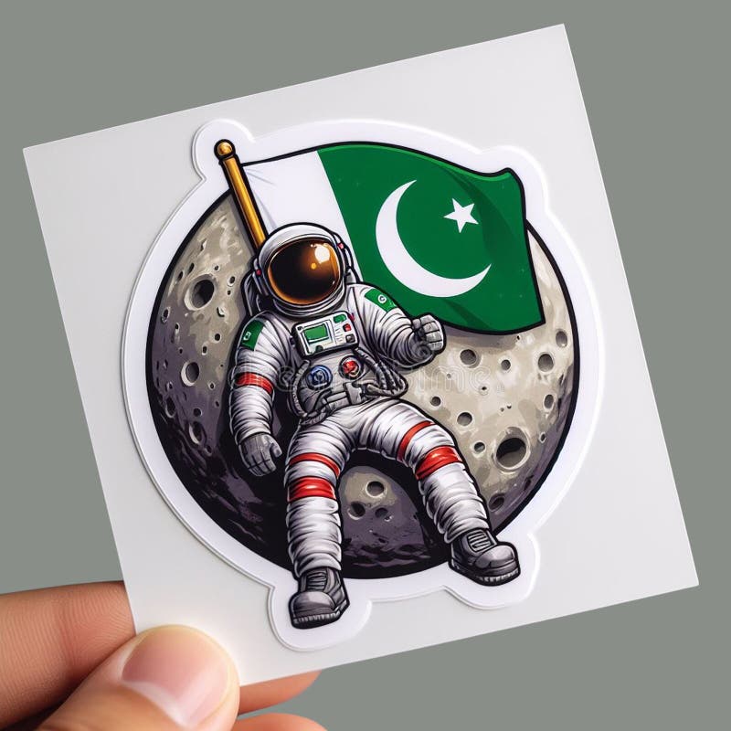 Sticker of a Pakistani Astronaut on the Moon with a Pakistani Flag ...