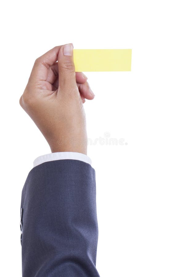 Female Hand Holding Note Paper Isolated White Yellow Sticker Stock ...