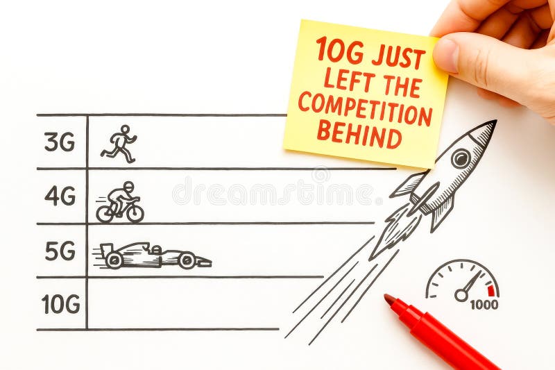 Hand Holding Sticky Note with 10G Slogan Over Speed Comparison Chart ...