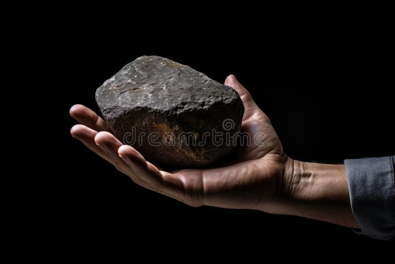 Hand Holding Stone Against Dark Background Stock Illustration ...