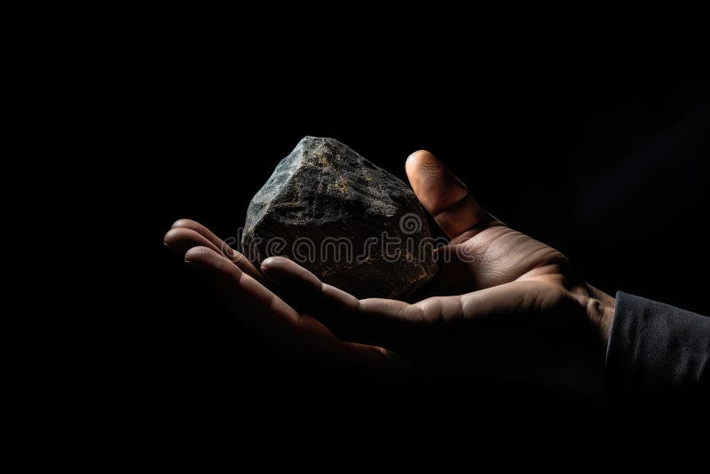 Hand Holding Stone Against Dark Background Stock Illustration ...