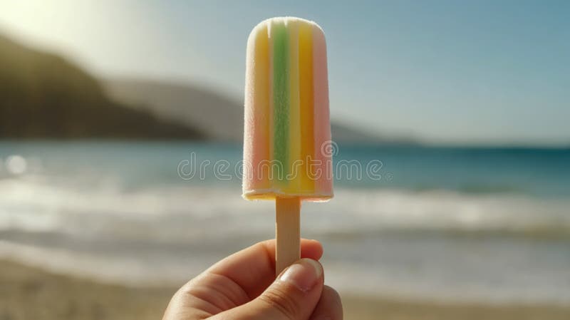 Hand Holding a Stripy Ice Lolly, it Has Different Colours Stock ...
