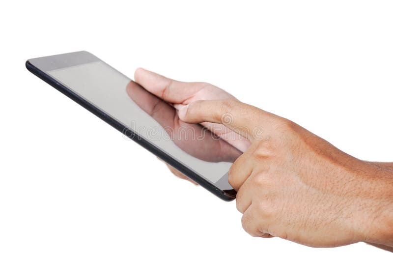 Hand holding a tablet stock photo. Image of laptop, work - 185908096