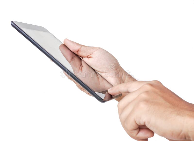 Hand holding a tablet stock image. Image of notebook - 185908121