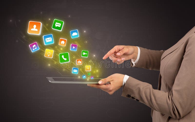 Application Icons Going in Tablet Stock Photo - Image of elegant ...