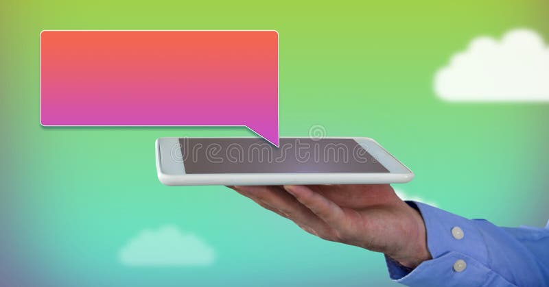 Hand Holding Tablet with Chat Bubble Stock Image - Image of domicile ...