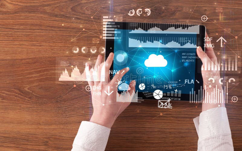 Hand Holding Tablet and Checking Finantial Report Concept Editorial ...