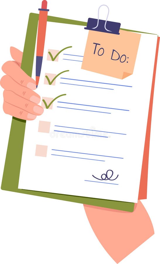 Hand Holding Tablet with Checklist Stock Vector - Illustration of check ...