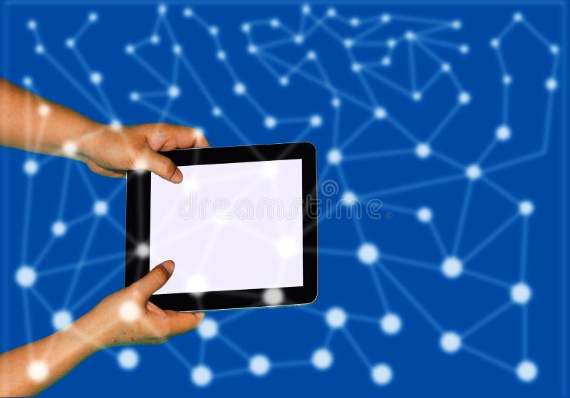 Hand Holding Tablet Connection and Data Exchanges Stock Image - Image ...