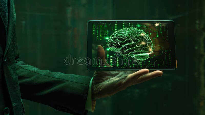 The Tablet with AI Brain. AI Generated Stock Illustration ...