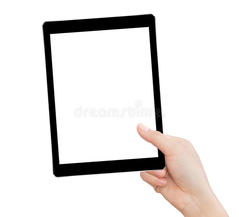 Hand Holding Black Tablet Isolated on White Clipping Path Inside Stock ...
