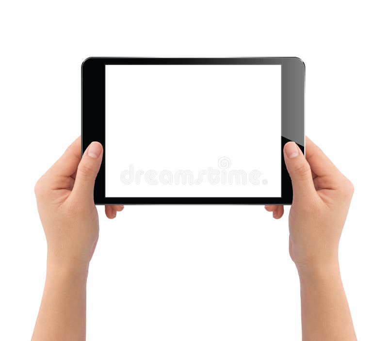 Hand Holding Tablet Isolated on White Clipping Path Inside Stock Photo ...