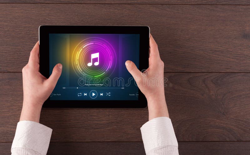 Hand Holding Tablet with Music Play Concept Stock Image - Image of ...