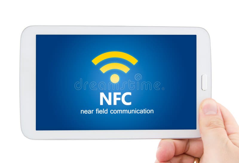 Hand Holding Tablet with NFC Technology Stock Image - Image of chip ...