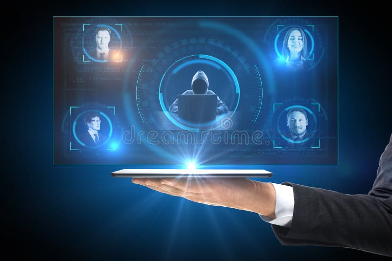 Hand Holding Tablet With People Recognition System Stock Image - Image ...