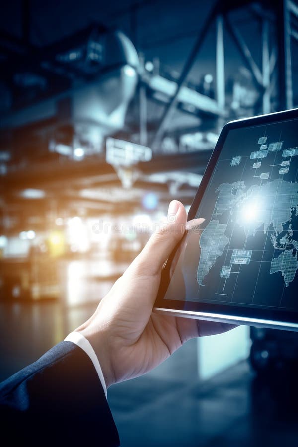 Hand Holding Tablet is Pressing Button Logistics Connection Technology ...