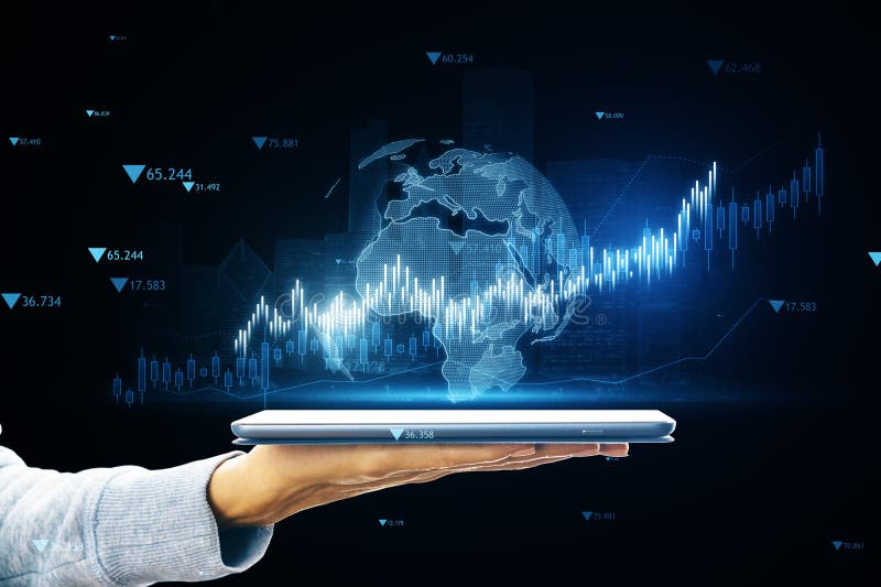 Hand Holding Tablet Projecting Global Business Data Stock Image - Image ...