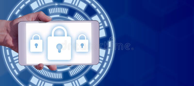 A Hand Holding a Tablet with Security Presenting Privacy in Data and ...