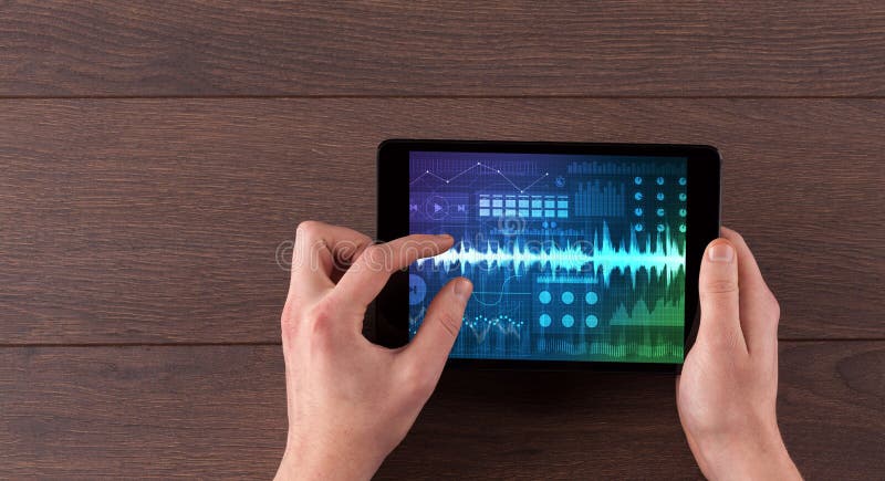 Hand Holding Tablet with Sound Design Concept Stock Image - Image of ...
