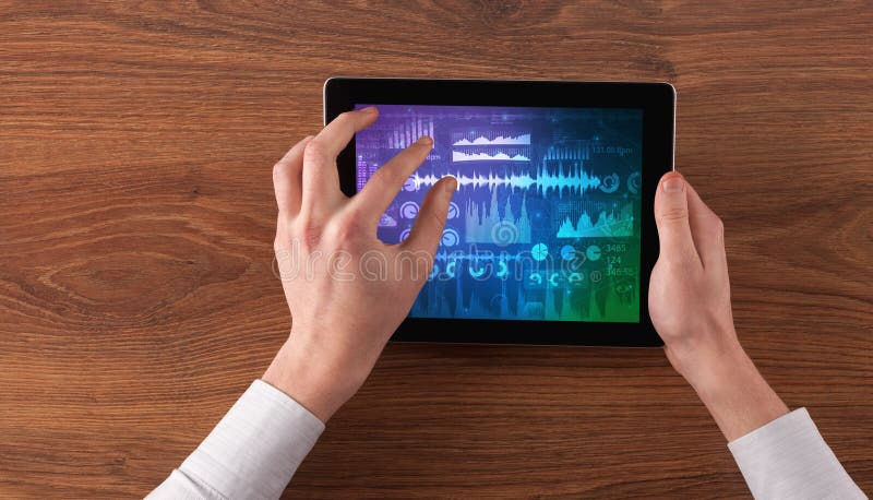 Hand Holding Tablet with Sound Design Concept Stock Photo - Image of ...