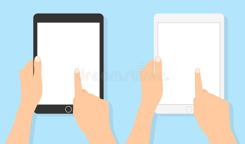 Hand Holding Tablet and Touching Screen. Flat Vector Illustration ...