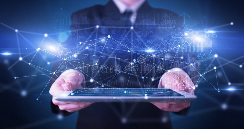 Hand Holding Tablet with Virtual Database Concept Stock Photo - Image ...
