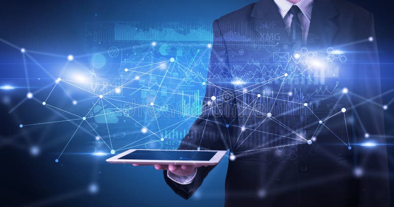 Hand Holding Tablet with Virtual Database Concept Stock Photo - Image ...