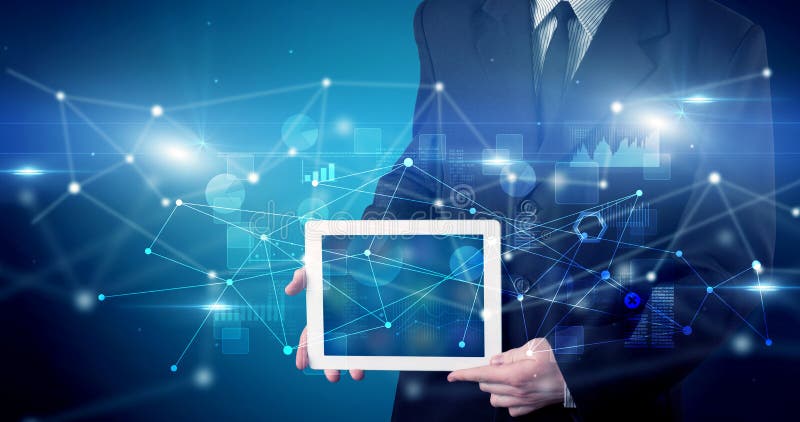 Hand Holding Tablet with Virtual Database Concept Stock Photo - Image ...