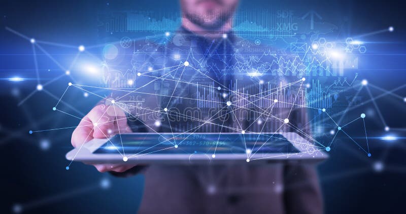 Hand Holding Tablet with Virtual Database Concept Stock Photo - Image ...