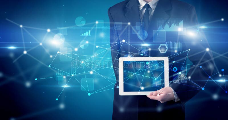 Hand Holding Tablet with Virtual Database Concept Stock Photo - Image ...